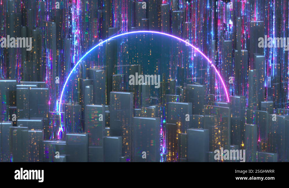 Futuristic city and big data technology 3D render seamless loop animation Stock Video Footage ...