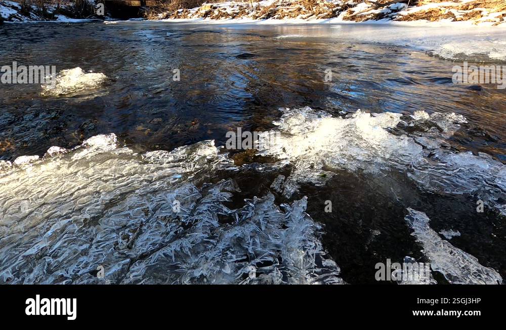 Creek Winter River Snow Ice Trout Stream Stock Video Footage - Alamy
