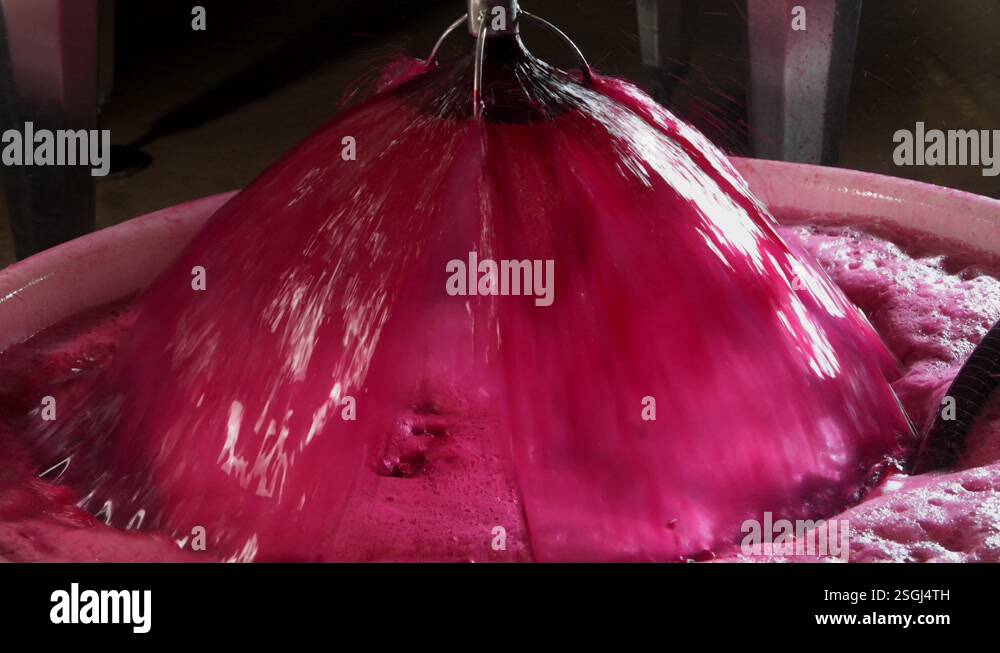 Wine factory, Aeration of grape juice during wine making in a cellar ...