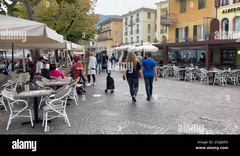 The Italian village of Garda on Lake Garda. The seafront has ...