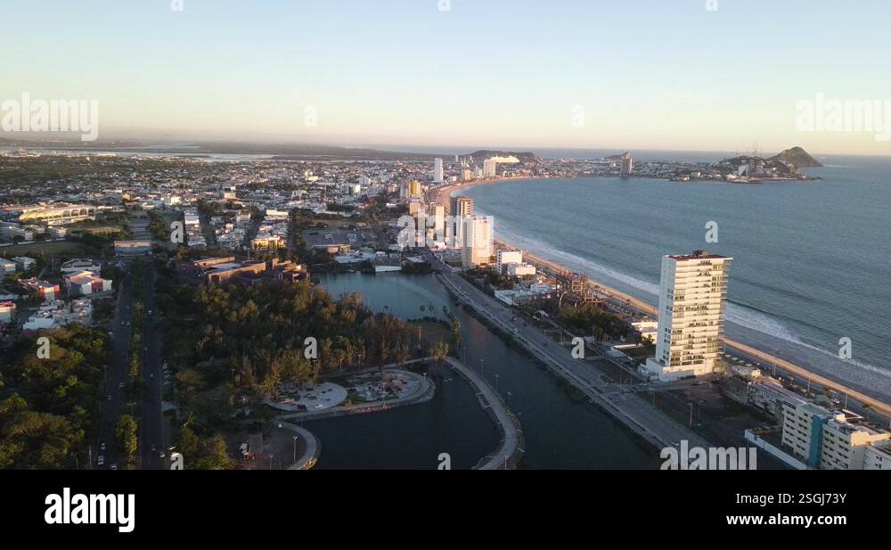 Aerial View of Seaside Coastal Touristic City, Waterfront Hotels and ...