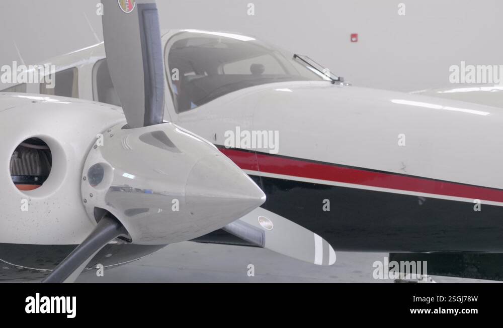 Detail of Nose Section and Engines of Piper PA-34 Airplane in Hangar ...
