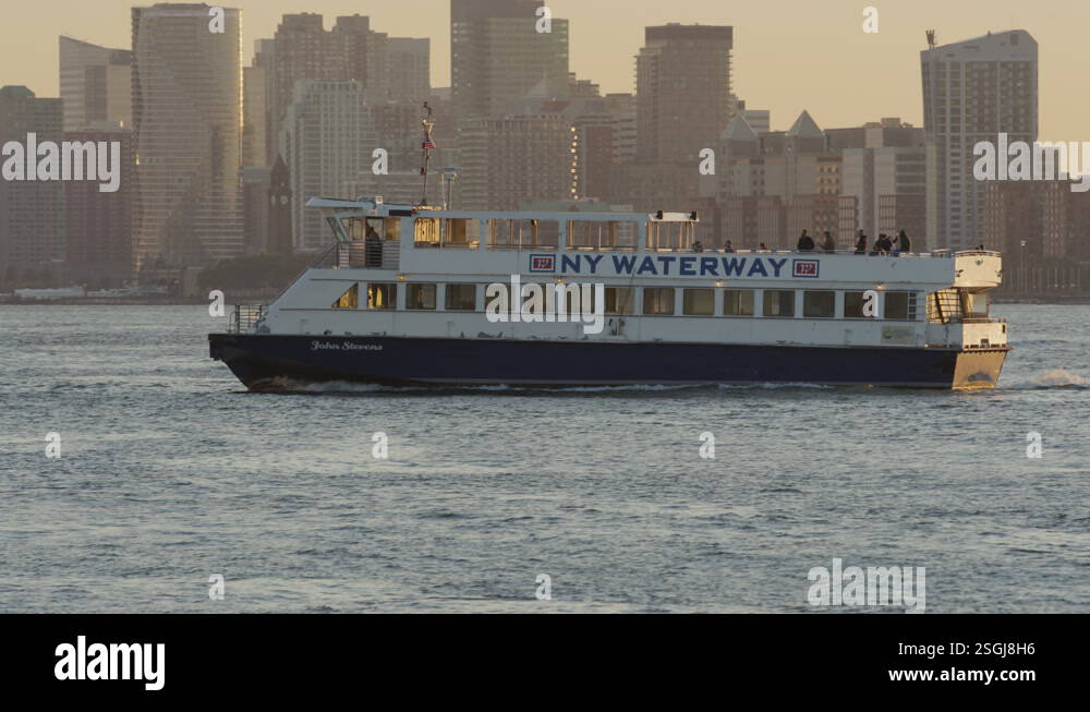 New York Waterway Ferry Crossing The Hudson And Coming Into Harbour ...