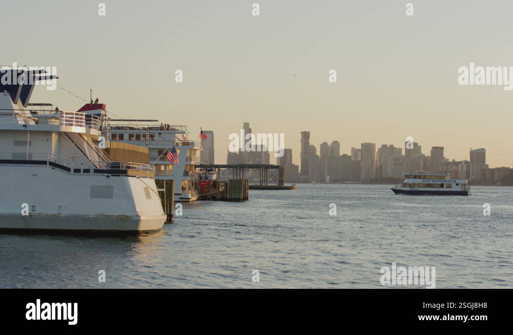 New York Waterway Ferry In The Distance Crossing The Hudson And Coming ...