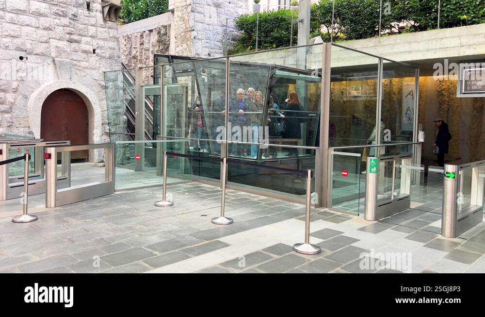 Ljubljana Castle Funicular Railway arriving at the station in Ljubljana ...