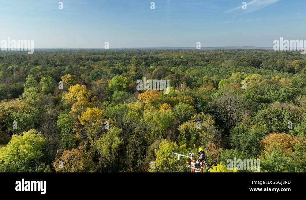Science station forest weather, scientist high work consist sonic ...