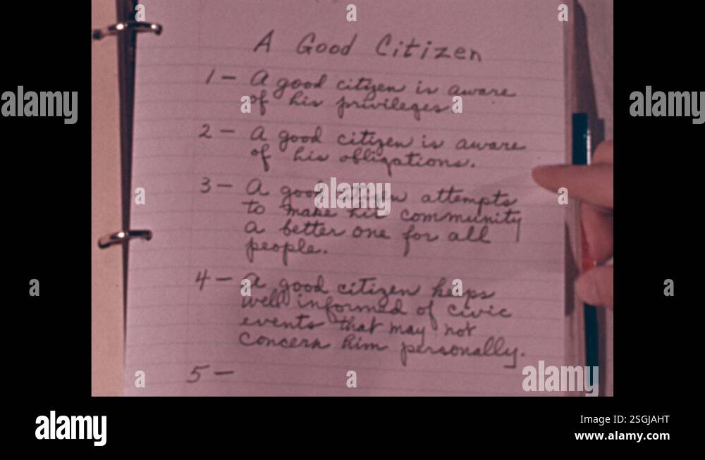 1950s: hand written notes about what makes a good citizen. Finger ...