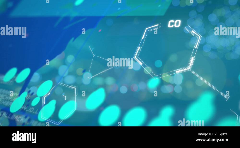 Animation of graphs and chemical formulas over world map and green ...