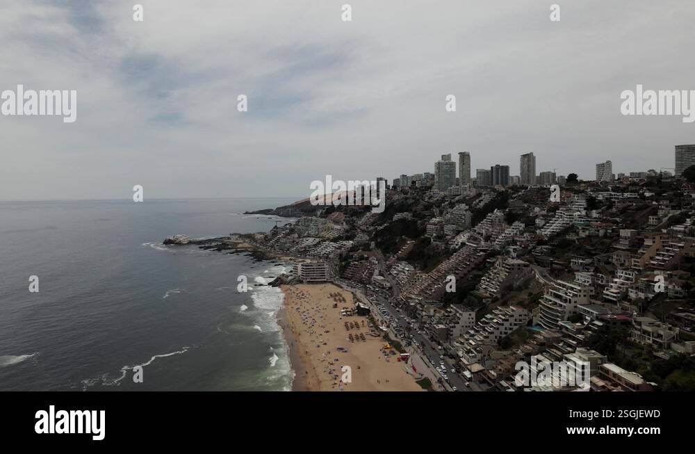 Reñaca beach in Viña del mar, Chile, uhd 4k aerial Stock Video Footage ...