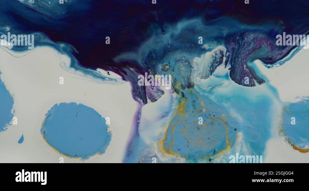 Abstract blue and white color mix fluid flow. 4K videos. Macro shots ...