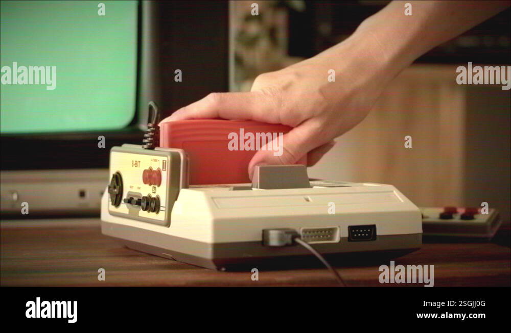 Old TV Game Console with ROM Cartridge, Vintage Gamer Room Joystick and ...