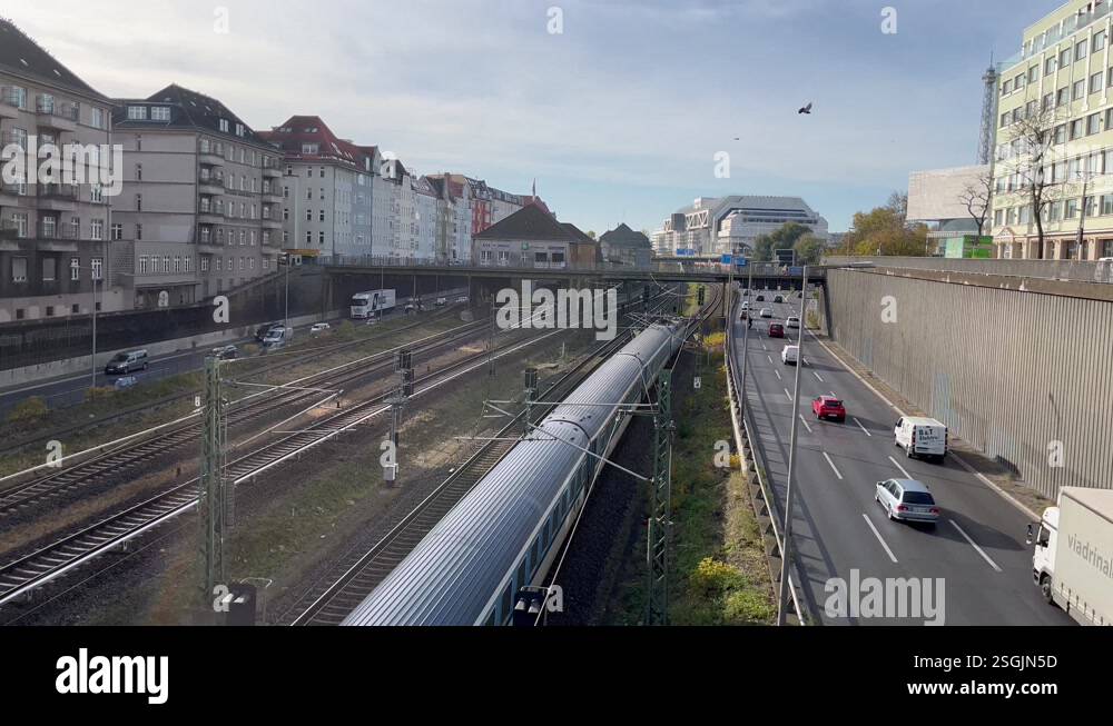 Berlin: Regular traffic flow on the A 100 urban freeway in ...
