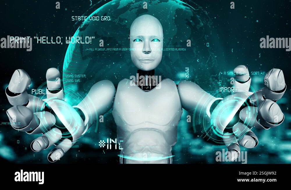 Futuristic robot artificial intelligence huminoid AI programming coding Stock Video Footage - Alamy