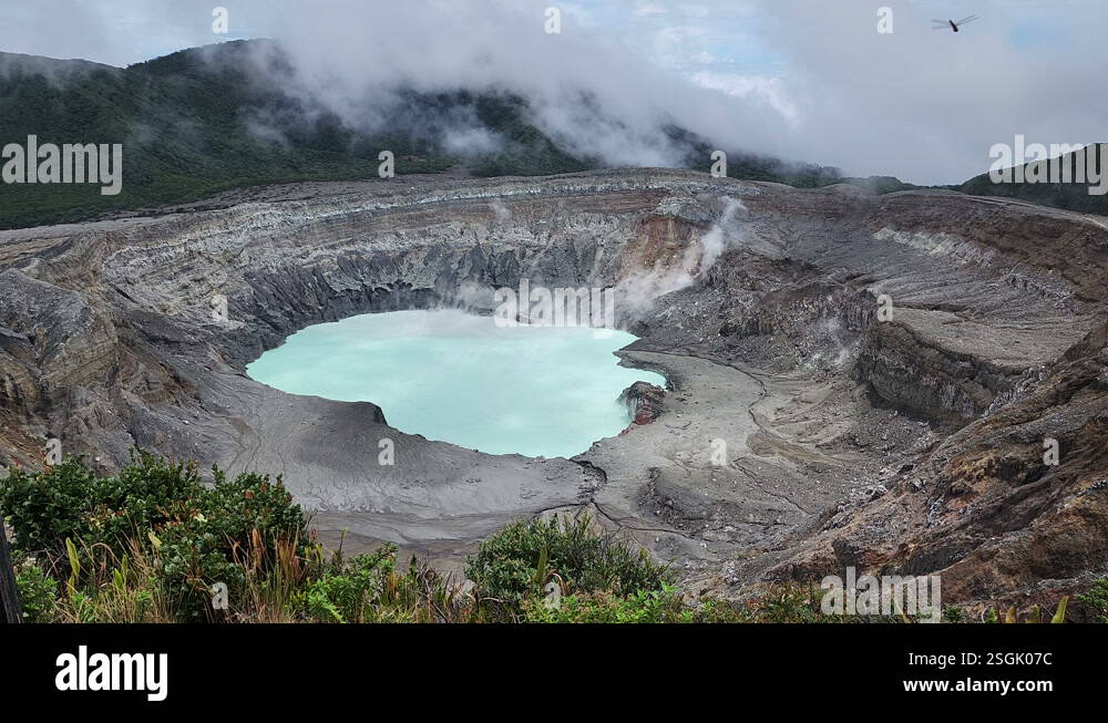 Aerial view of active crater of the volcano of Poas in Alajuela, Costa ...