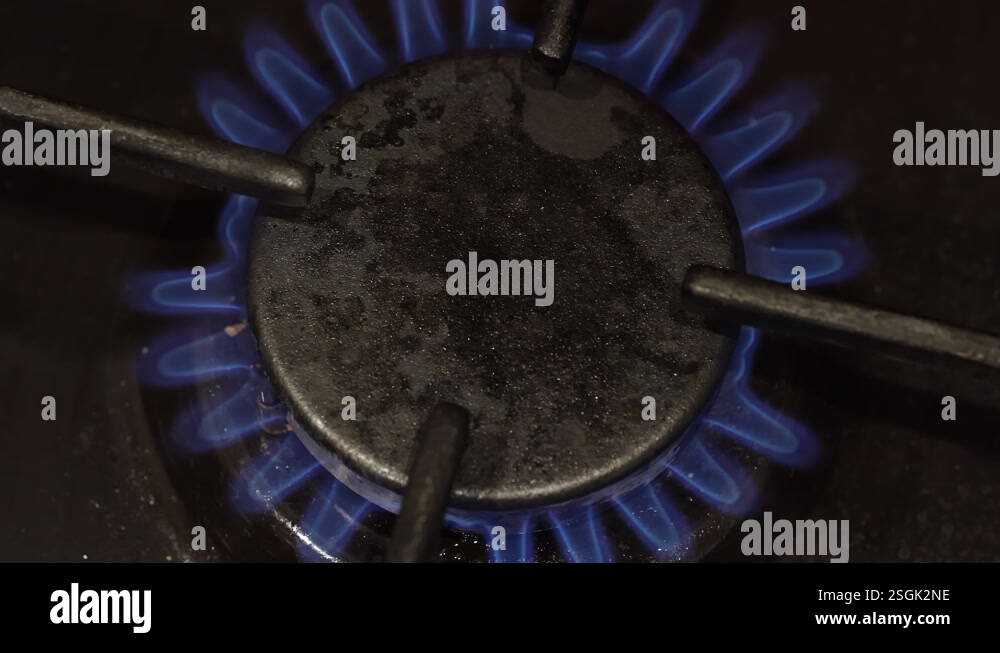 Kitchen Gas Stove Burner Fire Lights Off. Gas Burner Switching Off ...