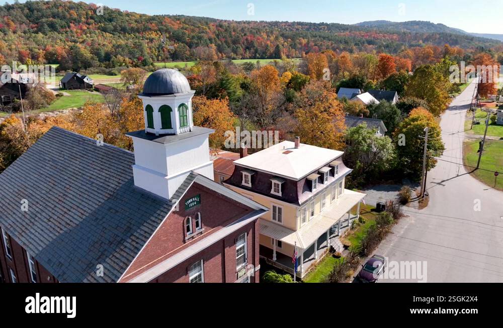 Chester Vermont aerial of courthouse in the fall, autumn aerial Stock ...