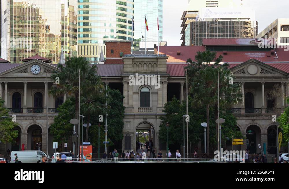 Static shot, front facade of heritage building Brisbane GPO post office ...