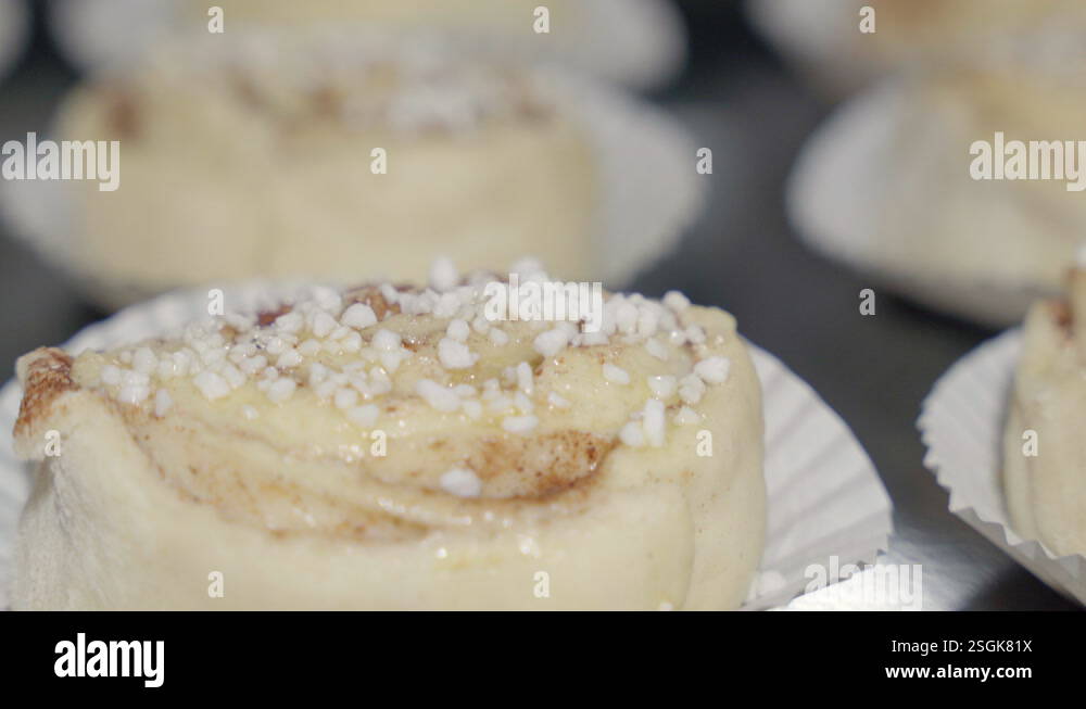 Extreme close up slide of a tray with unbaked cinnamon buns Stock Video ...