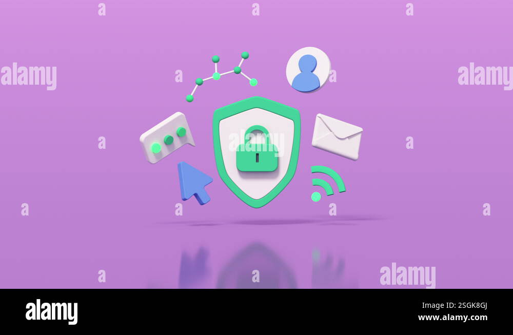 Protection shield and internet symbols 3D render animation Stock Video ...