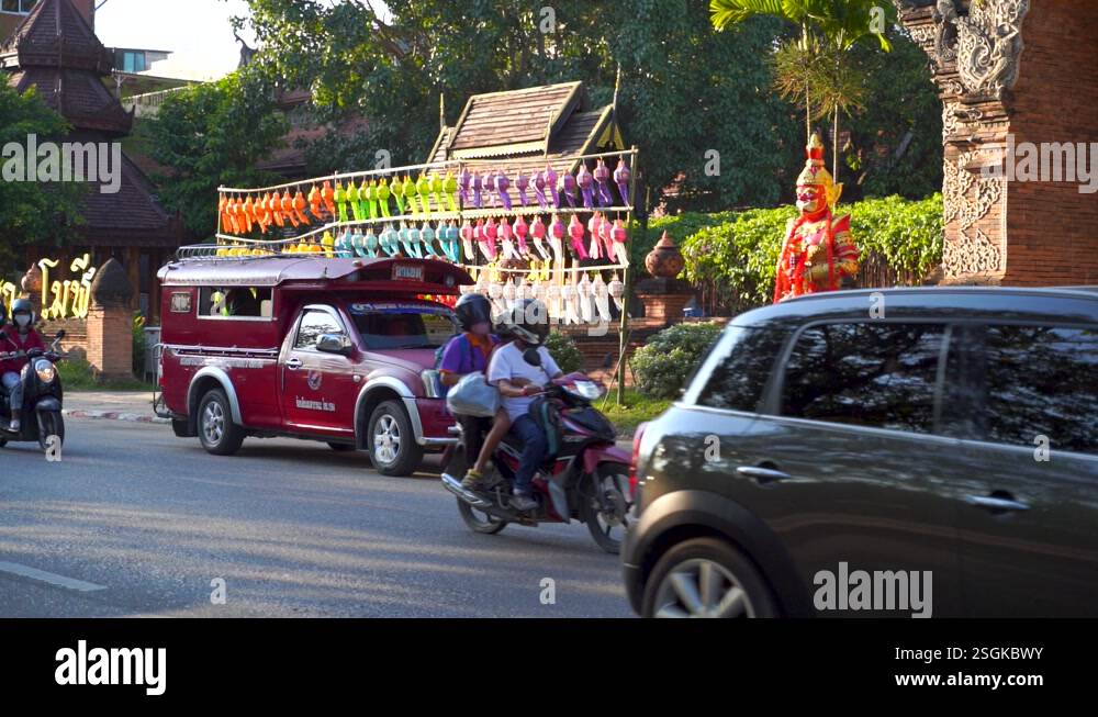 Slow motion cinematic scenery of street in Chiang Mai, Thailand Stock ...