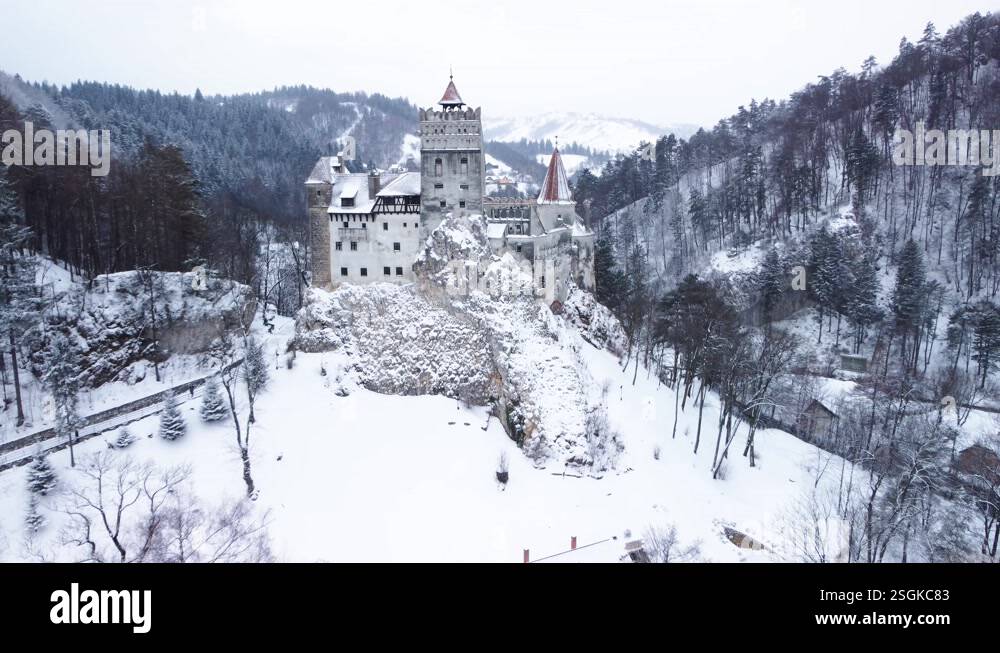 Bran Castle dressed in snow, the legendary landscape of Dracula Stock ...