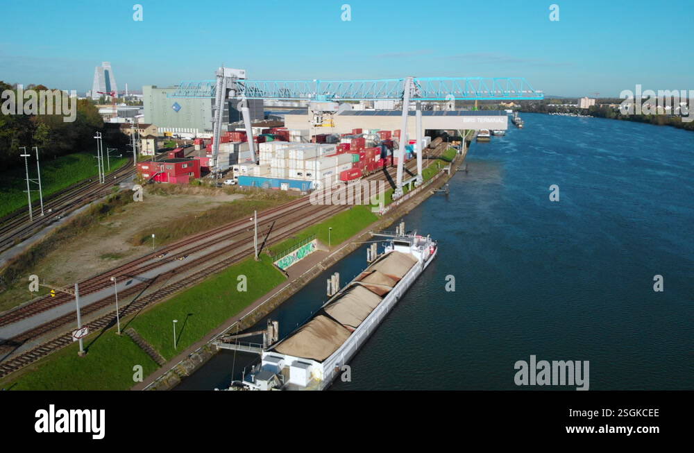 Rhein river container terminal port in 4k Stock Video Footage - Alamy