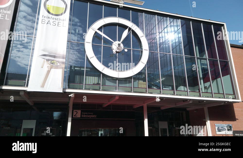 Basel exhibition square entrance clock 60fps 4k Stock Video Footage - Alamy