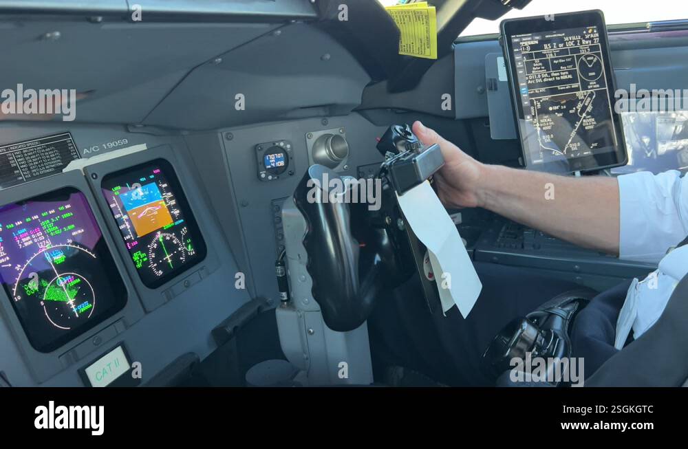 Stunning view inside a jet cockpit while copilot is flying the plane in ...