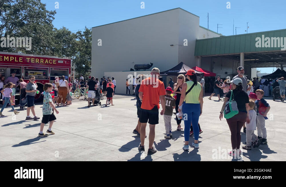 Huge Crowd of People at an Open House Fire and Safety Demonstration ...