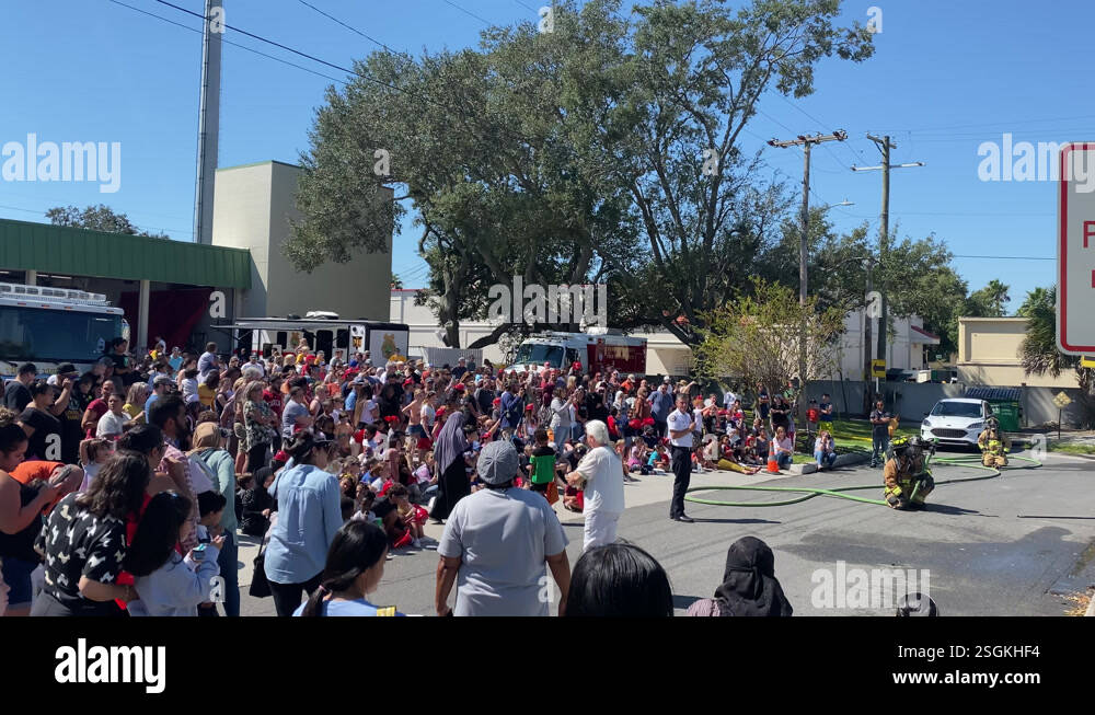 Huge Crowd at the end of a fire and safety demonstration on fire and ...