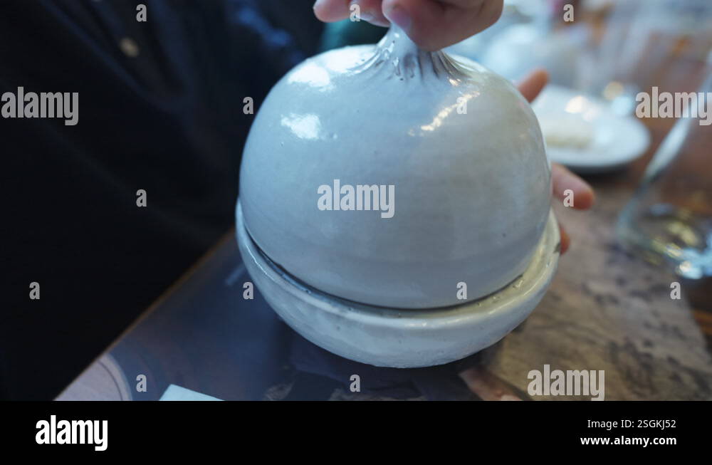 Opening top plate food dish at restaurant revealing meal Stock Video ...