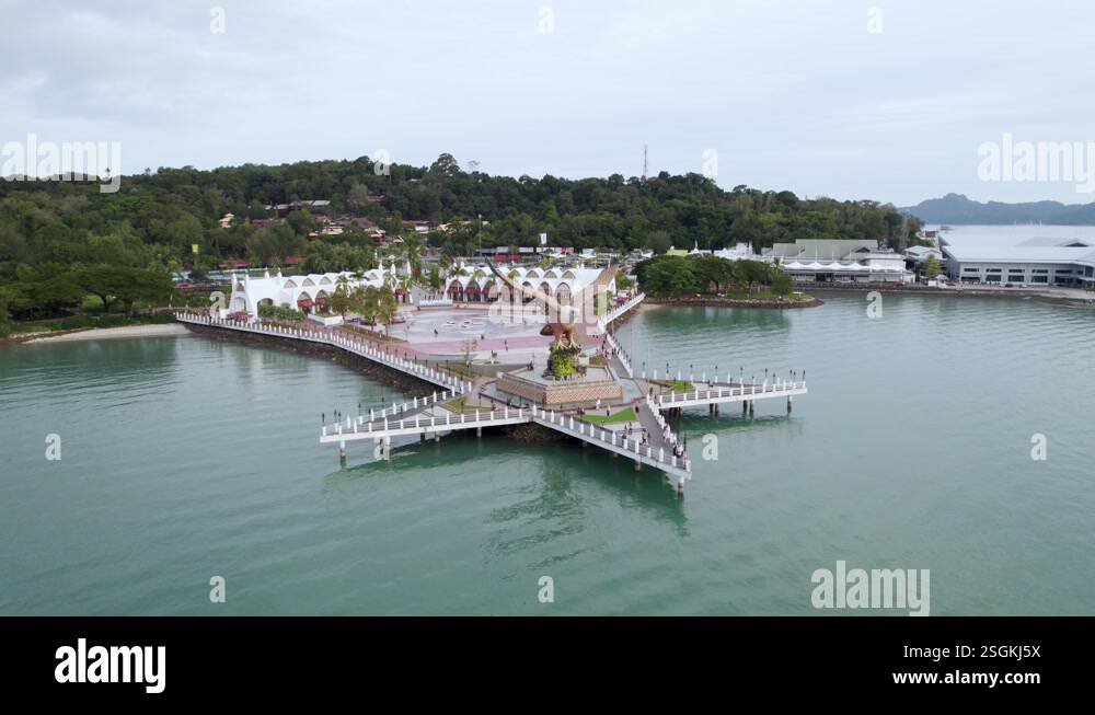 Famous eagle statue on Langkawi Island, Malaysia, slow drone orbit ...