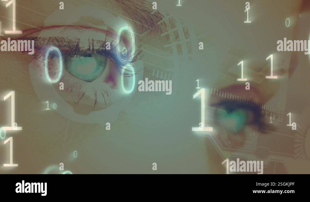 Binary coding data processing and scope scanning over close up of ...