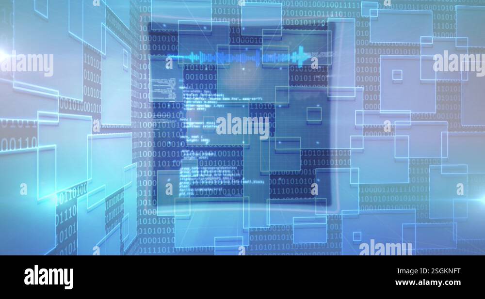 Animation of data processing over screens in digital space with ...