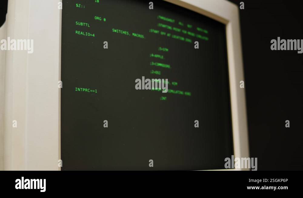 Retro pc with loading code console, programmer making scripts, green basic Stock Video Footage ...