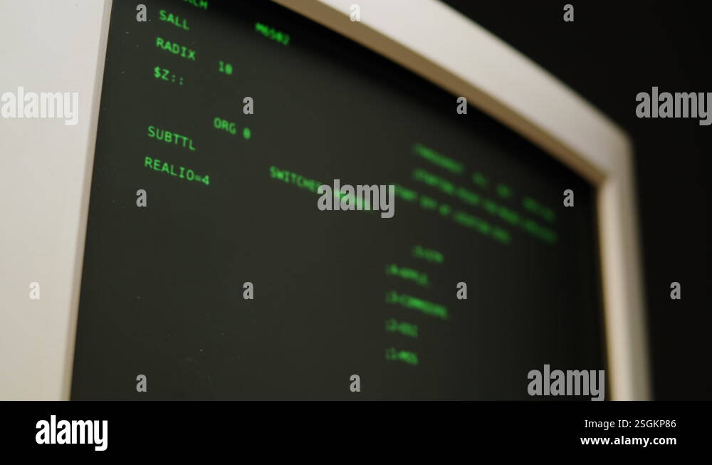 Retro pc with loading code console, programmer making scripts, green basic Stock Video Footage ...