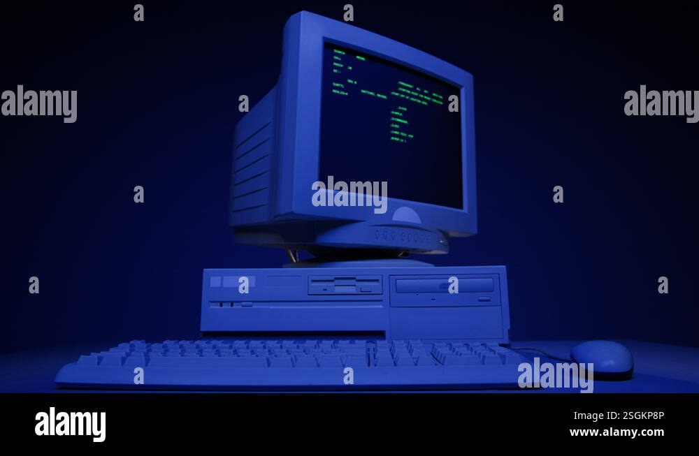 Retro pc with loading code console, programmer making scripts, green basic Stock Video Footage ...