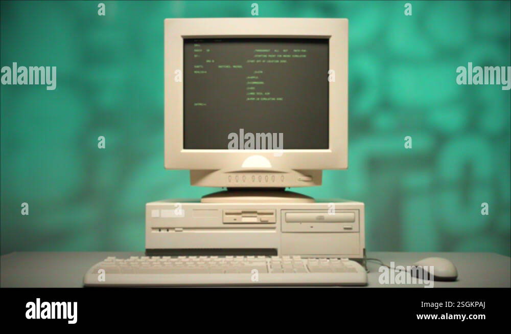 Retro pc with loading code console, programmer making scripts, green basic Stock Video Footage ...