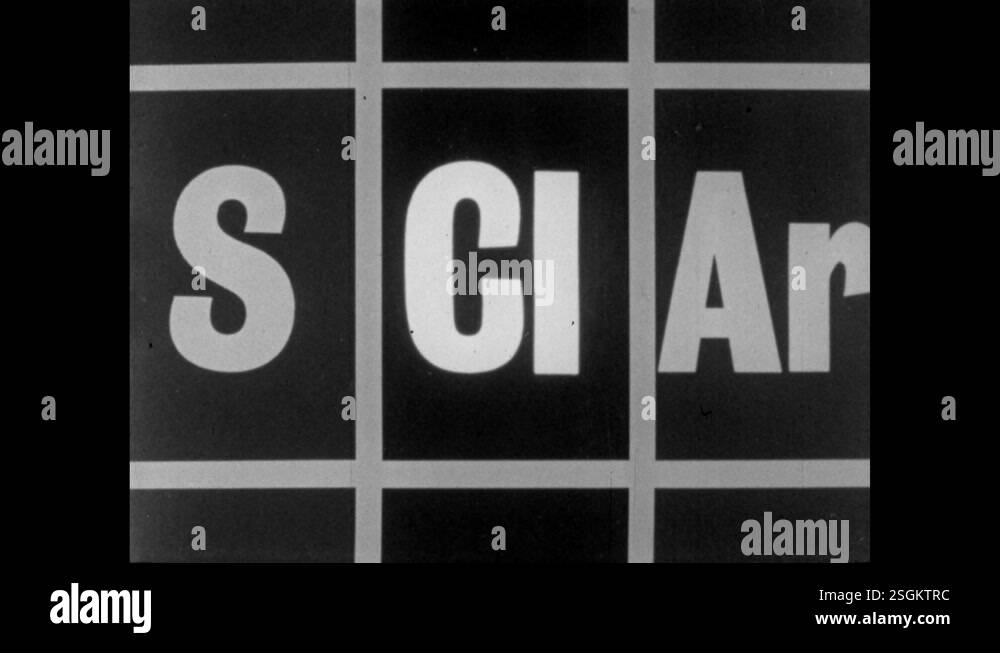 1960s: Periodic table, chlorine. Labeled glass lab bottles, chlorine ...