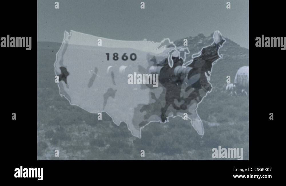 1960s:Map of population growth in the 1800s. Donkeys pull wagons along ...
