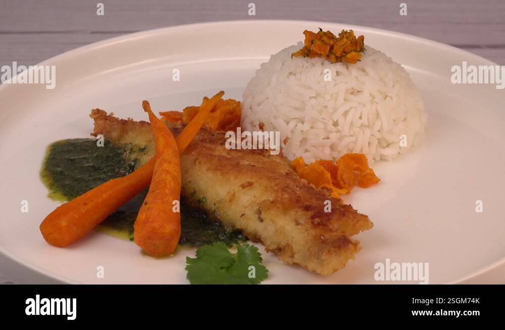 Recipe for Hake fillet breaded with panko, rice, carrot chips and ...