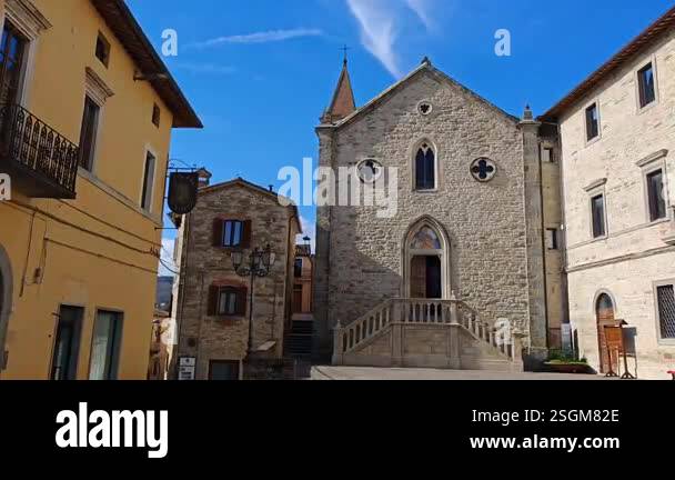 PIETRALUNGA, ITALY - FEBRUARY 9, 2025: Pietralunga main square with old ...