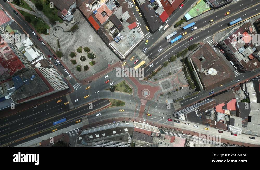 City traffic Ecuador time lapse of busy intersection, top down aerial ...