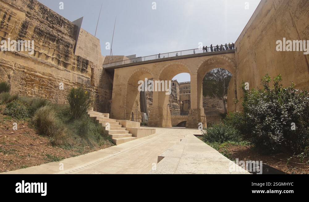 The Bridge Going Over the Ditch to the City Gate of Valletta, Malta ...
