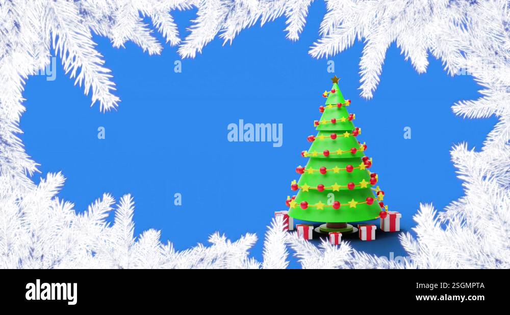 Animation of christmas tree spinning with presents and white fir tree ...