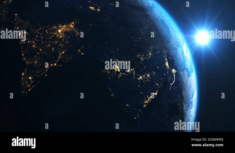 Night illumination of cities on the continents from the dark side of ...
