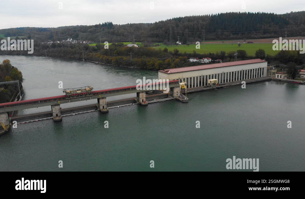 Rhine river hydro power plant fly by 30fps 4k Stock Video Footage - Alamy