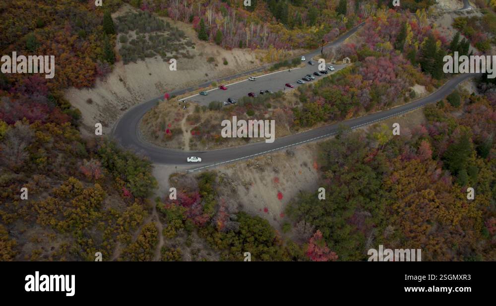 White Car Driving On Curve Road Of Alpine Loop In Wasatch Mountains ...