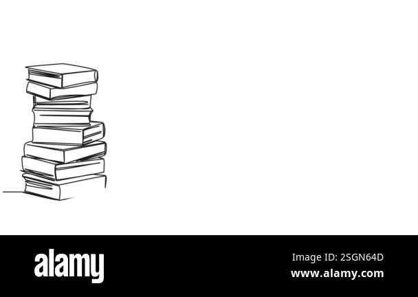 animated continuous single line drawing of large stack of books and ...