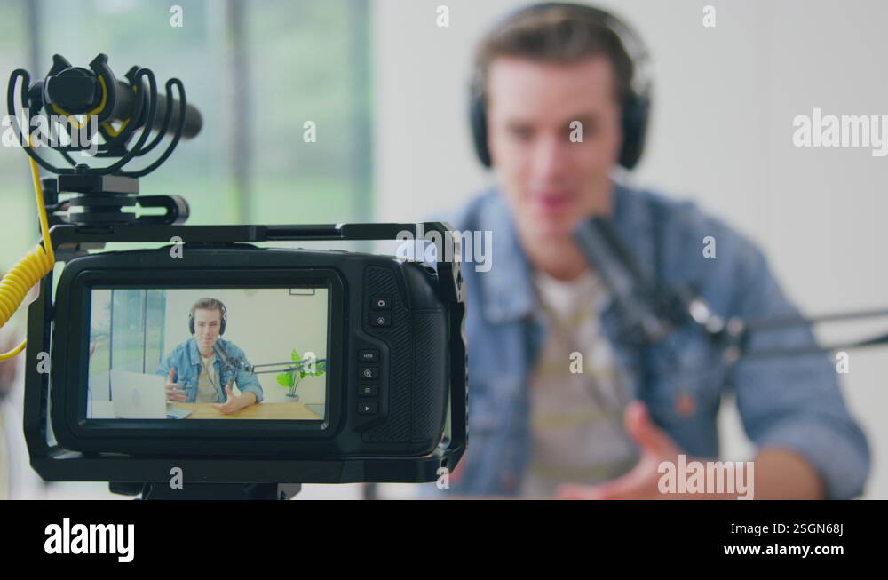 Display On Back Of Camera Showing Male Vlogger Live Streaming To Camera ...
